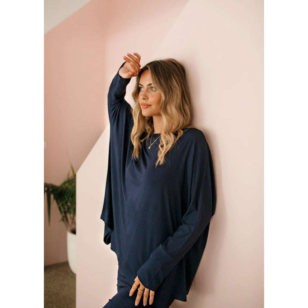 Susie Oversized Asymmetrical Bamboo Top | Navy | Lou Lou Australia ...